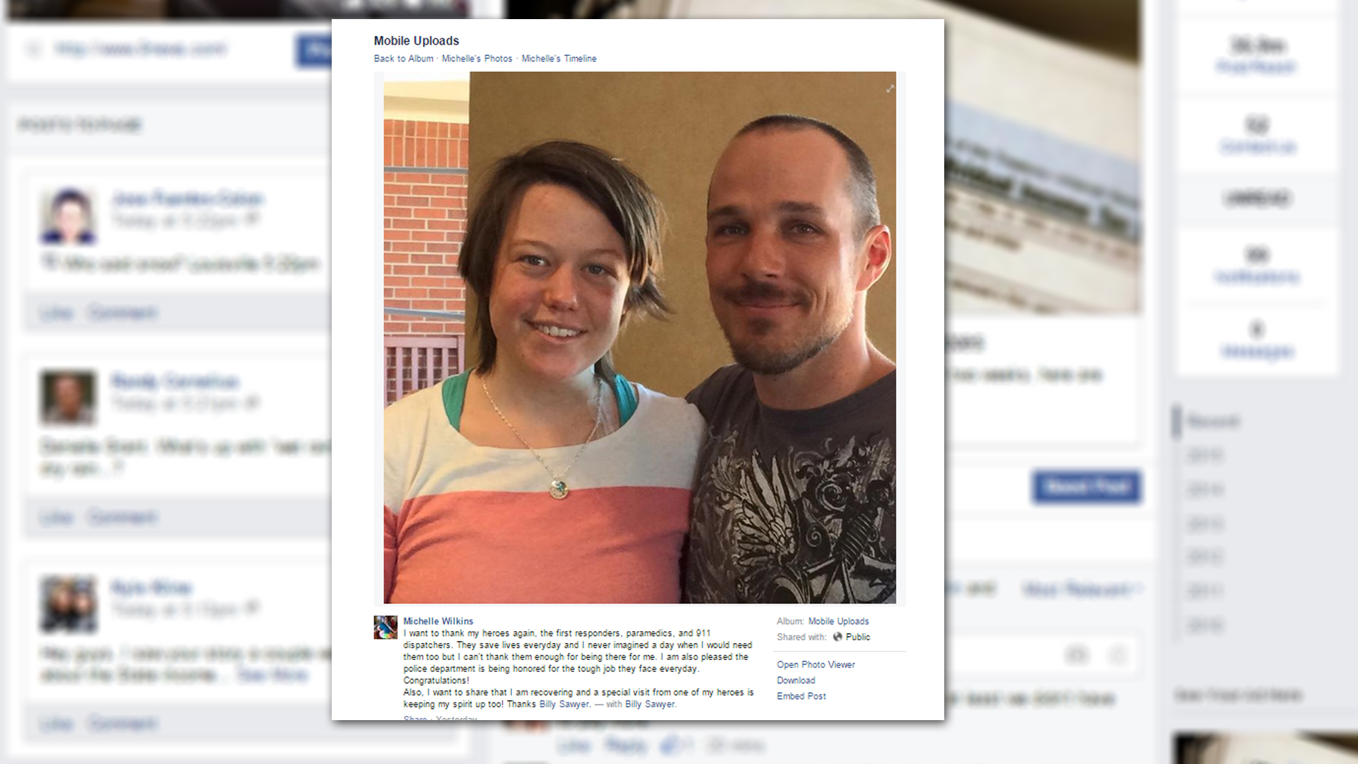 Michelle Wilkins thanks her 'heroes' in FB post | 9news.com