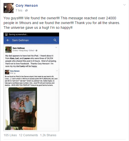 Woman tracks down mystery iPad owner through Facebook | 9news.com