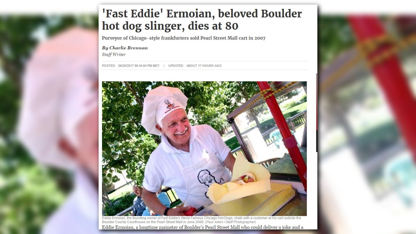 A recommendation: 'Fast Eddie,' known for his Boulder hot dog cart, has ...